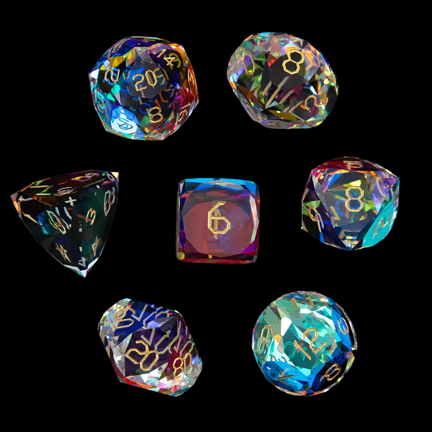 Iridescent Crystal Diamond-Cut Dice Set | 7-Piece Gemstone D&D Dice ...